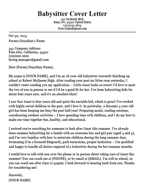 Babysitter Cover Letter Sample Tips Resume Companion