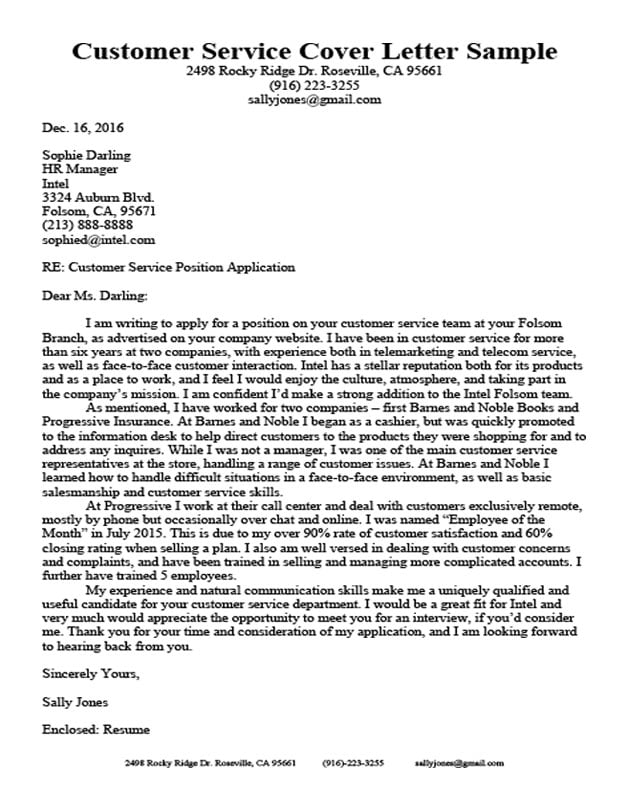 Customer Service Cover Letter Coretan