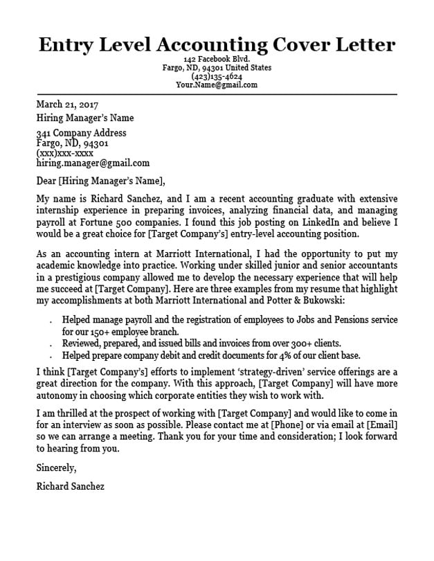 Entry Level Accounting Cover Letter Tips Resume Companion