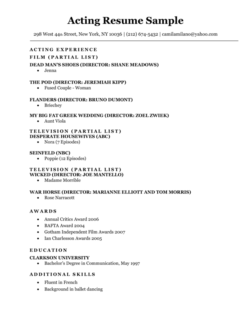 Acting Resume Sample Writing Tips Resume Companion Acting Resume Sample Writing Tips Resume Companion