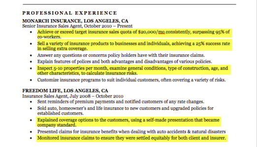 Insurance Agent Resume Sample | Resume Companion