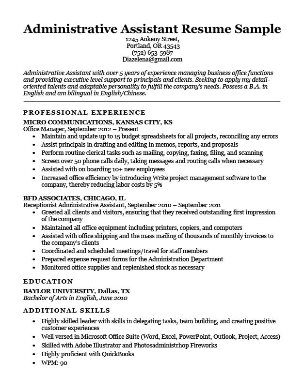 Administrative Assistant Resume Example Write Yours Today