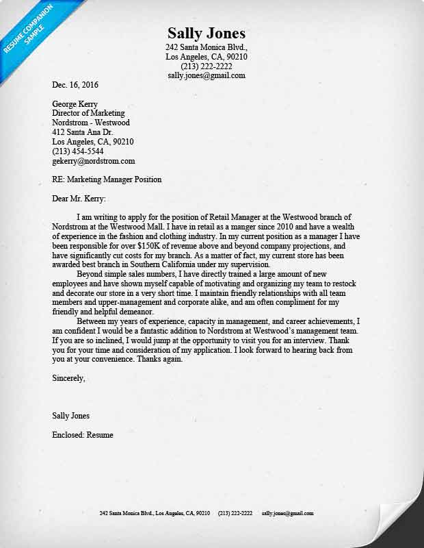 Retail Manager Cover Letter Sample Resume Companion