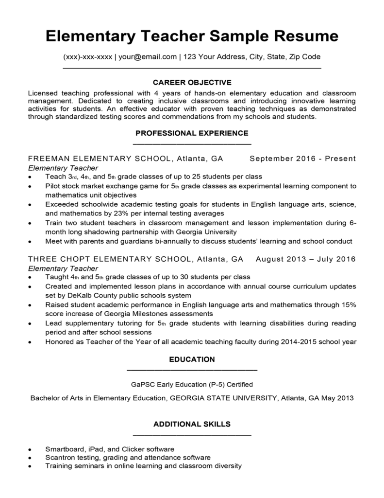 Elementary Teacher Resume Sample & Writing Tips | Resume Companion