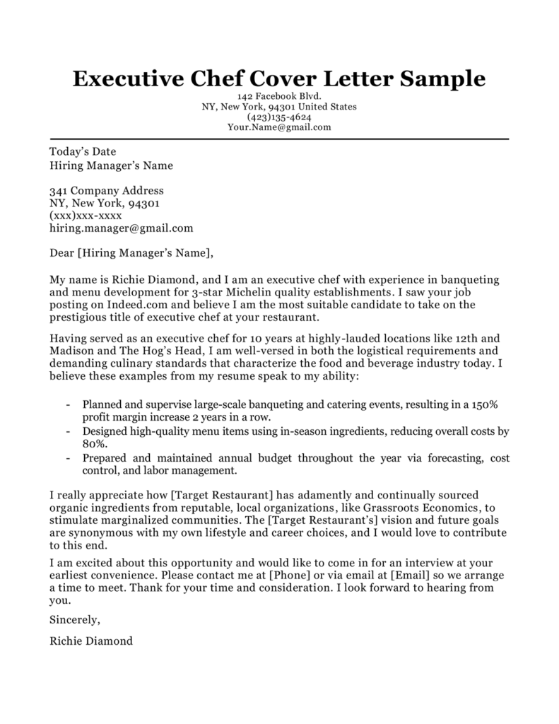 Chef Cover Letter Sample Writing Tips Resume Companion Chef Cover Letter Sample Writing Tips Resume Companion