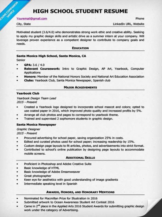 High School Resume Template Writing Tips Resume Companion