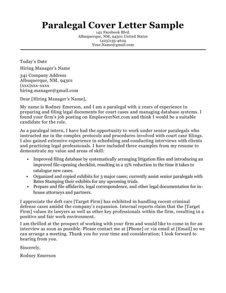 Paralegal Cover Letter Sample Writing Tips Resume Companion Paralegal Cover Letter Sample Writing Tips Resume Companion