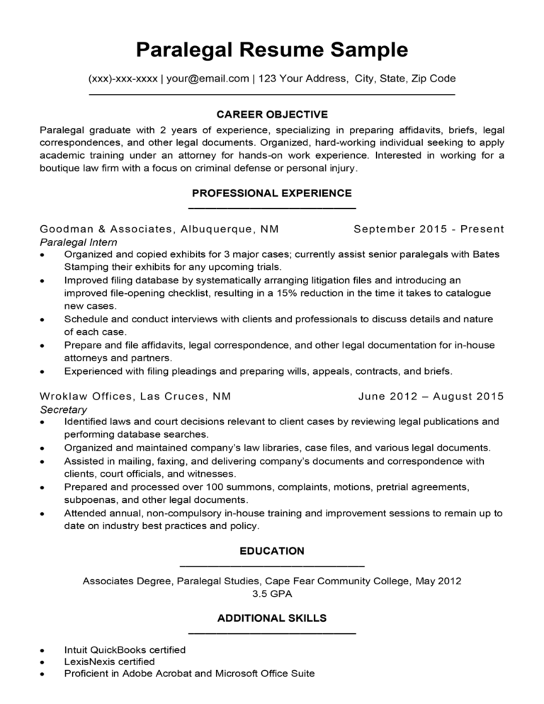 Paralegal Resume Sample Writing Tips Resume Companion
