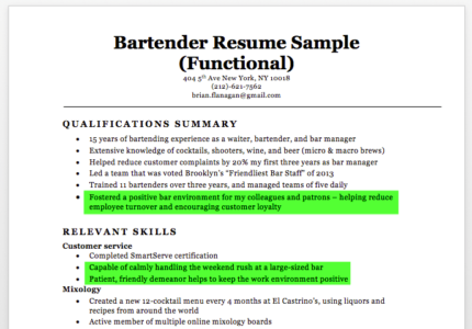Bartender Resume Sample & Writing Tips | Resume Companion