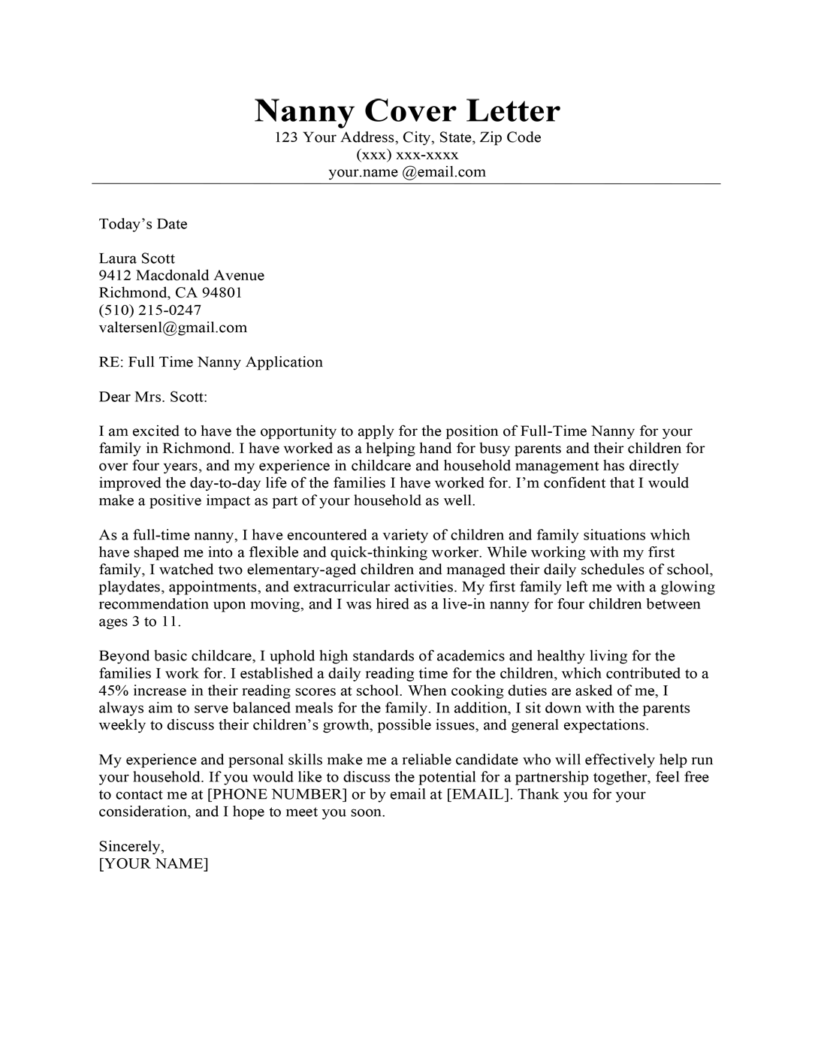 Nanny Cover Letter Sample & Writing Tips | Resume Companion
