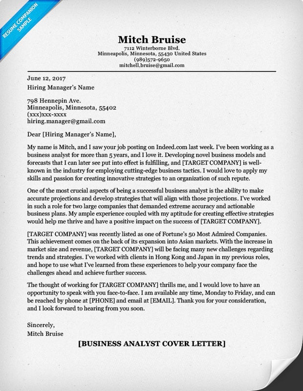 Business Analyst Cover Letter Sample Resume Companion