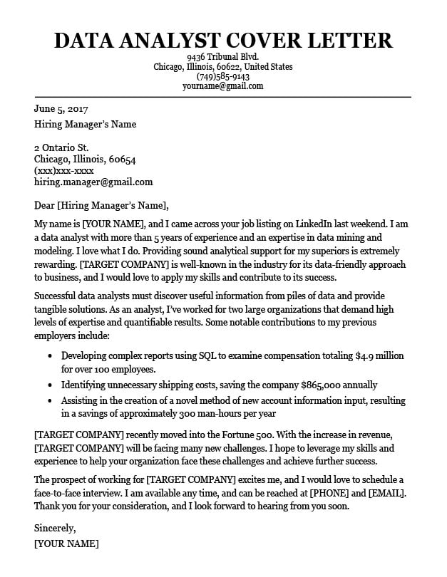 Data Analyst Cover Letter Sample Resume Companion