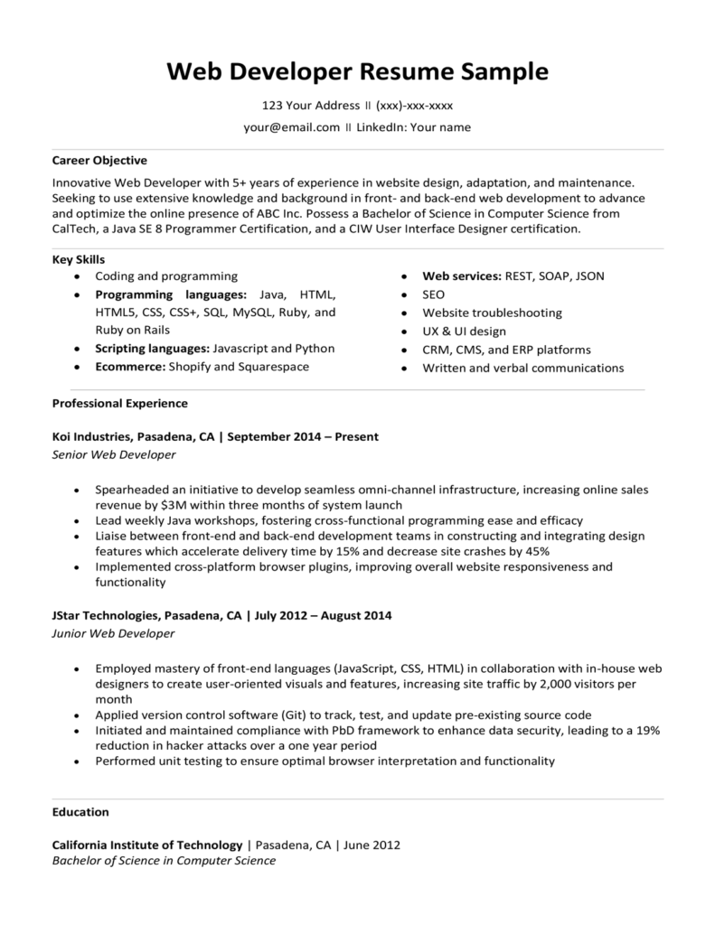 Web Developer Resume Sample & Writing Tips | Resume Companion