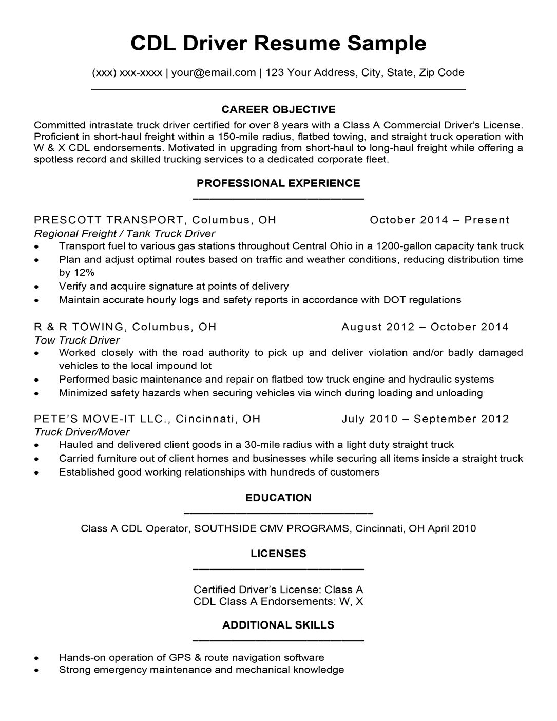 CDL Driver Resume Sample Writing Tips Resume Companion CDL Driver Resume Sample Writing Tips Resume Companion