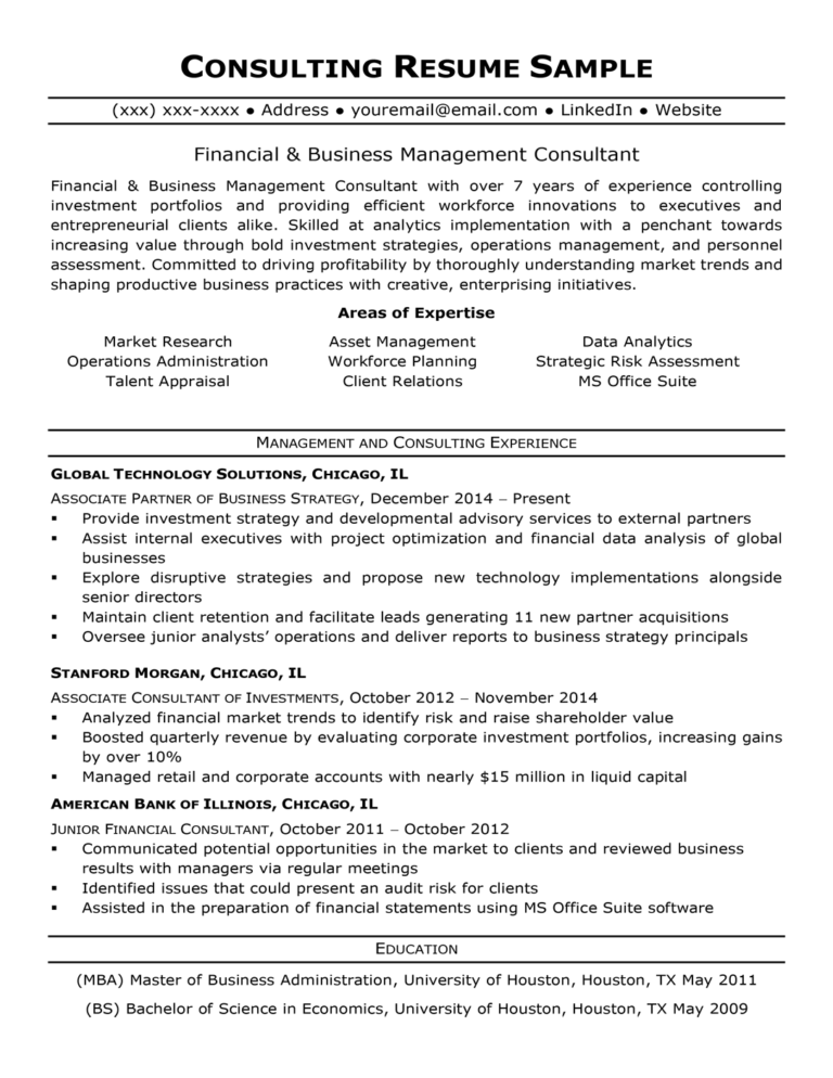Consulting Resume Sample & Writing Tips | Resume Companion