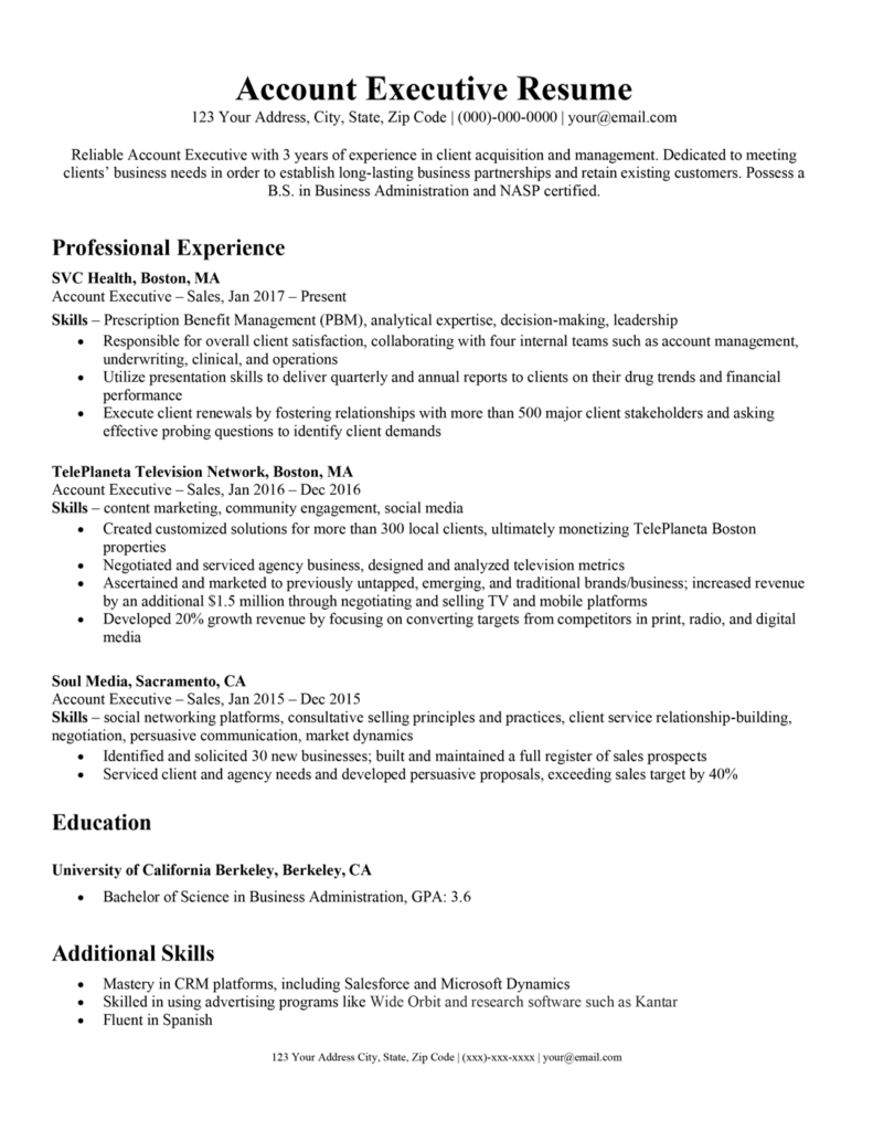 Account Executive Resume & Writing Tips | Resume Companion
