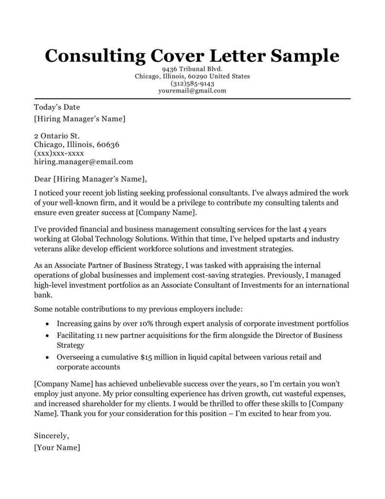 Consulting Cover Letter Sample Writing Tips Resume Companion