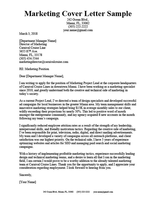 Marketing Cover Letter Sample Writing Tips Resume Companion