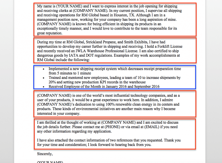 Shipping and Receiving Clerk Cover Letter Sample & Guide | RC