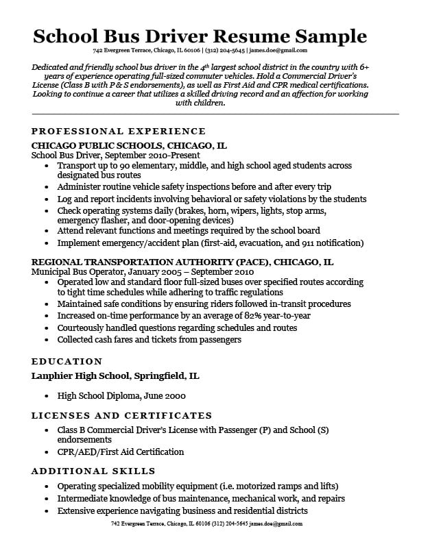 School Bus Driver Resume Sample Writing Tips RC