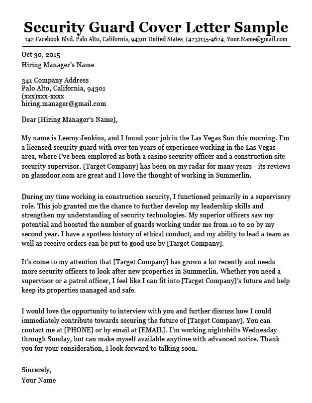 Security Guard Cover Letter Sample Tips Resume Companion
